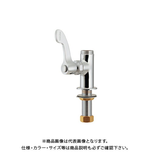 【メーカー】 ●(株)カクダイ 【特長】 ※写真のハンドル位置は水栓の止水時です。 【仕様】 ●取付穴径：22〜27mm ●厚さ：5〜35mm ●左二条ネジスピンドル固定コマ仕様(一般地・寒冷地共用) ●90°開閉制限仕様 ●パイプは別売