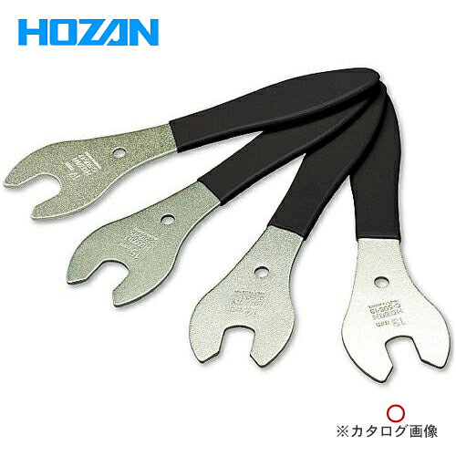 【メーカー】 ●ホーザン（株） 【特長】 ●ハブ玉押し、ロックナットの専用スパナです。 ●ハブ軸を捉えやすいオープンジョーと手にフィットし、微妙な調節も行いやすいハンドル形状で素早く正確な作業が可能です。 【仕様】 ●口部mm：13 ●刃部...