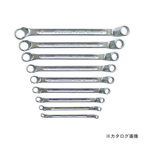 【メーカー】 ●Stahlwille (スタビレー) 【特長】 ●狭いエンジンルームや平面状での作業に威力を発揮するオフセットが75°のメガネレンチセット。 ●軽量で高剛性なI型断面ボディーを採用。 【仕様】 ●セット内容：6x7;8x9;...