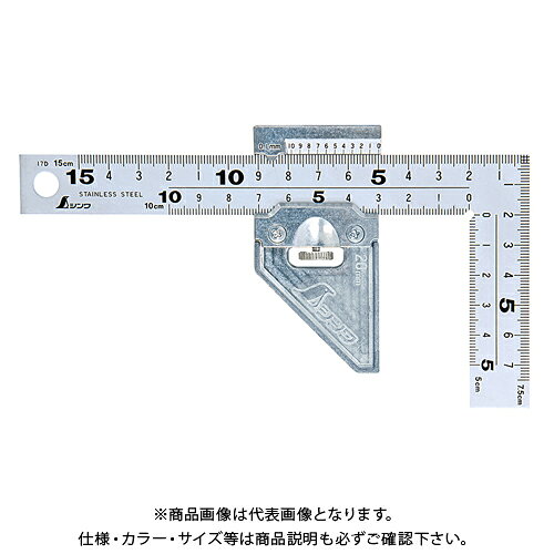 【メーカー名】●シンワ測定（株）【特長】●曲尺 厚手広巾に取り付けて長いケガキ線が引けます。●突き当て位置を変えることで45°のケガキ線が引けます。●耐衝撃、耐摩耗性が高く、熱にも強い金属製です。●バー二ヤ目盛付なので、細かい寸法まで読み取...
