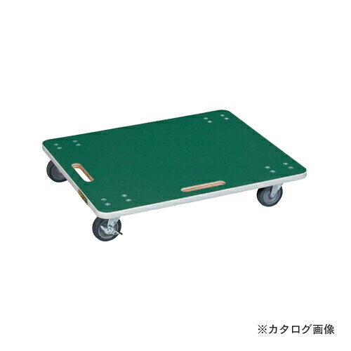 【メーカー】 ●（株）サカエ 【特長】 ●耐久性に優れたサカエリュームを表面に張った板台車が登場 【仕様】 ●外寸：W600×D500×H109mm ●質量：4kg ●耐荷重：100kg ●本体カラー：グリーン ●キャスター：75φエラスト...