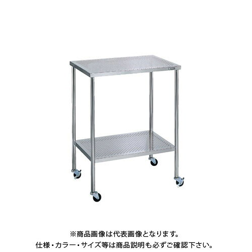 【メーカー】 ●オリジナルブランド 【特長】 ●ホコリが溜り難いパンチング仕様。 【仕様】 ●外寸：W600×D400×H760mm ●質量：8kg ●材質：SUS304、BA仕上げ(支柱/棚板はSUS304) ●キャスター：50φゴム車 ...