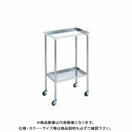 【メーカー】 ●オリジナルブランド 【特長】 ●拭取りやすいコーナー形状 【仕様】 ●外寸：W485×D315×H785mm ●質量：6kg ●材質：SUS304、BA仕上げ(支柱/棚板はSUS304) ●キャスター：50φゴム車 スチール...