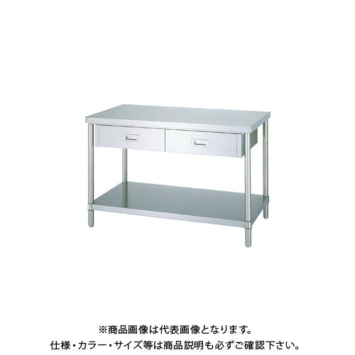 【メーカー】 ●シンコー(株) 【特長】 ●φ38mm太径パイプを使用した丈夫なステンレス作業台です。 ●耐食性に優れたSUS304製。 【仕様】 ●SUS304 No.4仕上げ ●下棚：ベタ棚 ●引出個数：2 ●(W)900×(D)750...