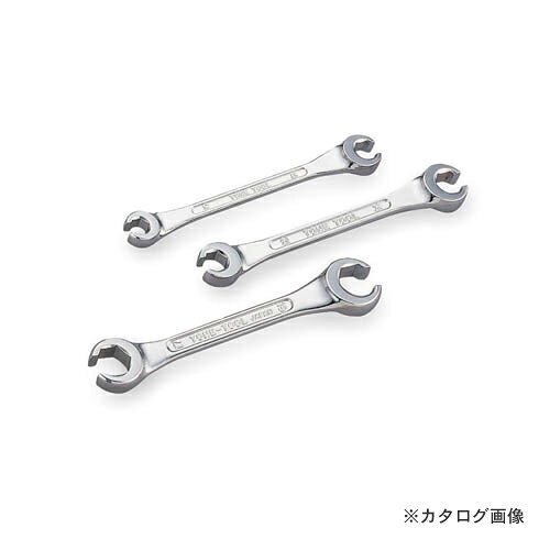 【メーカー名】 ●TONE（株） 【特長】 ●配管用のレンチです。 ●ブレーキパイプや高圧パイプ用ナットの作業に最適です。 ●角度は力を加えやすい15°設計。 【仕様】 ●二面幅寸法(mm)：10×14 ●寸法(mm)：(D1)24.0、(...