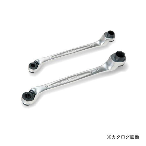 【メーカー名】 ●TONE（株） 【特長】 ●めがねの首部分に75度の角度が付いた両頭ラチェットめがねレンチ（深穴タイプ）です。 ●ヘッド部は75度の角度でオフセットしているため、障害物をよけての作業が可能です。 ●めがね部はツバ付のため座...