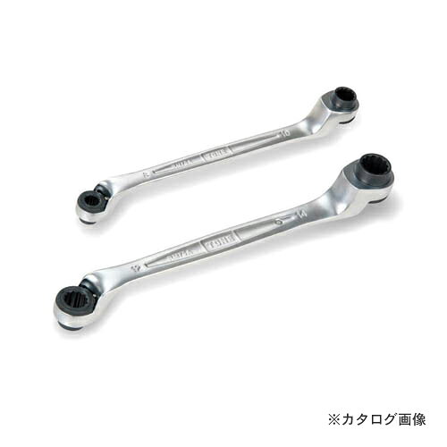 【メーカー名】 ●TONE（株） 【特長】 ●めがねの首部分に75度の角度が付いた両頭ラチェットめがねレンチ（深穴タイプ）です。 ●ヘッド部は75度の角度でオフセットしているため、障害物をよけての作業が可能です。 ●めがね部はツバ付のため座...