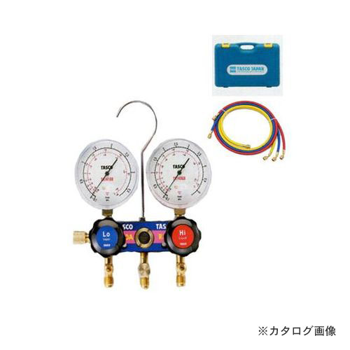 【メーカー】 ●（株）イチネン TASCO 【仕様】 ●マニホールド品番：TA122JH ●ゲージ径：80φ ●圧力計：-0.1〜5.3MPa ●連成計：-0.1〜5.3MPa ●適用：冷暖兼用 ●チャージホース：92cm(赤・青・黄)(T...