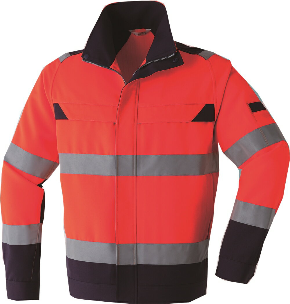 極太の再帰反射材で視認性を大幅に高めたセーフティーブルゾン。金属などの突起を表に出さない傷つけ防止設計。 エコツイル(ポリエステル100％) 再生ポリエステル全体の55% ■オールシーズン素材 ■高堅牢度加工 ■帯電防止素材 ■高視認性(J...