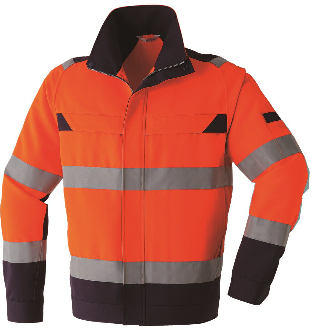 極太の再帰反射材で視認性を大幅に高めたセーフティーブルゾン。金属などの突起を表に出さない傷つけ防止設計。 エコツイル(ポリエステル100％) 再生ポリエステル全体の55% ■オールシーズン素材 ■高堅牢度加工 ■帯電防止素材 ■高視認性(J...