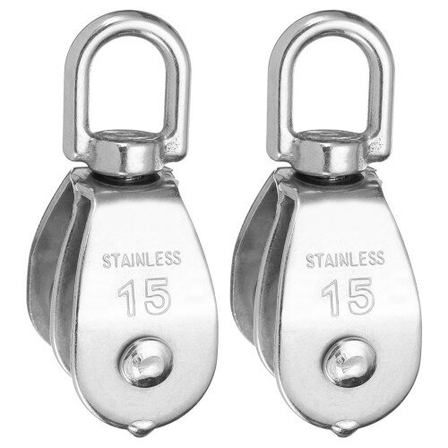 サイズ：プーリーブロックサイズ：22 x 29 mm(W*H)、全高：60 mm、プーリー直径：15 mm、内径：11 mm、最大荷重：35kg、パッケージ内容：2 x M15 ダブルプーリーブロック 利点：304ステンレススチール製プーリ...