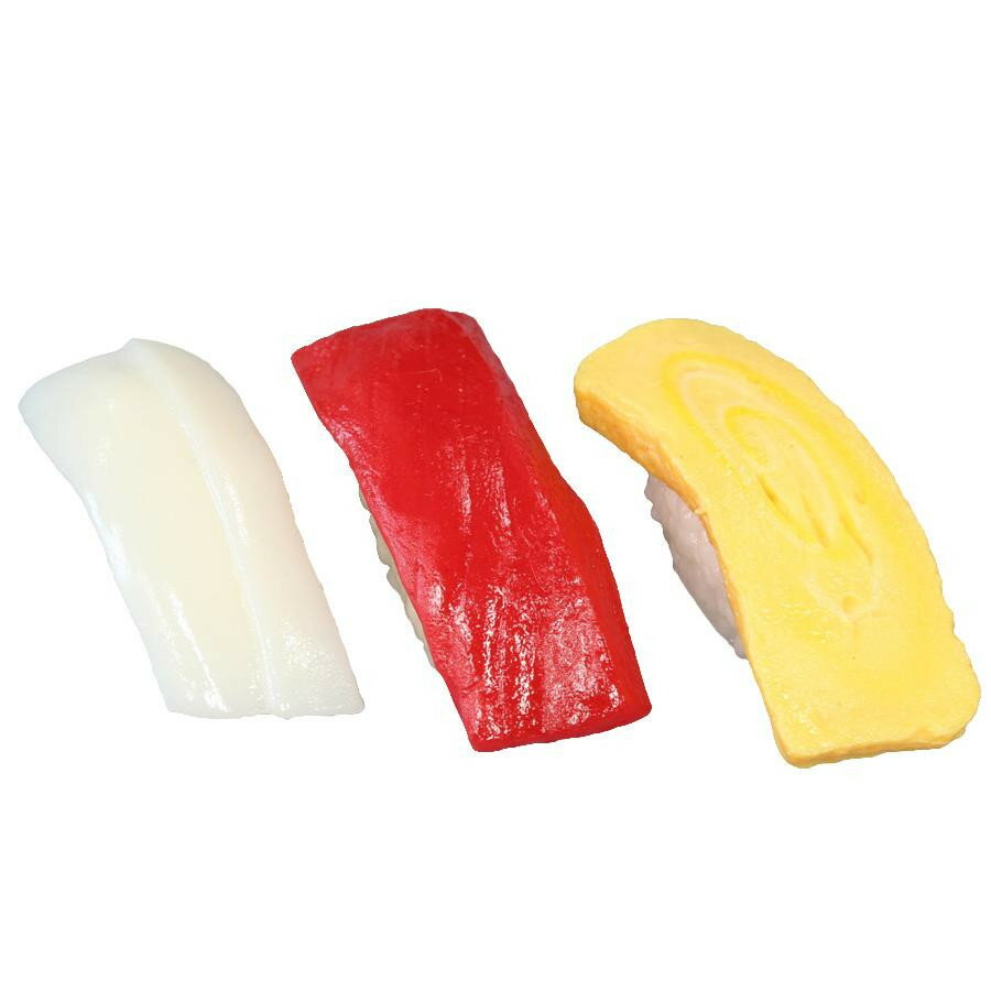 まるで本物のようなお寿司のマグネット。見ているだけでお腹が空いてしまうほどのクオリティ!!食品サンプル好きにはたまらない商品です♪サイズ80×30×28mm個装サイズ：11×11×3cm重量個装重量：100g素材・材質塩化ビニールセット内容...
