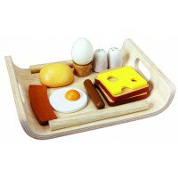 おままごとに。おままごとの朝食セットです。トレイに並べておいしい朝食を作ってください。サイズトレイ:18×25.5×5cm個装サイズ：28×6×23cm重量個装重量：640g素材・材質ゴムの木仕様対象年齢:3歳〜セット内容食パン2枚、ロール...