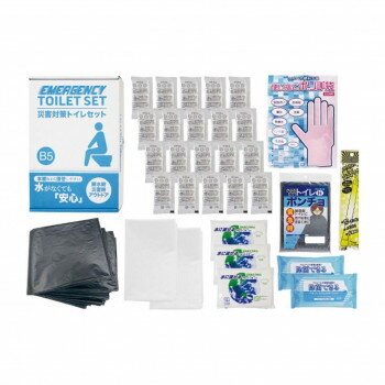 災害対策トイレセットB5ファイルボックスサイズの箱入りで棚や引き出しにコンパクトに備蓄可能。水がなくてトイレが使えない時にも便座に袋をセットし、使用するだけで簡単に排泄処理ができます。処理後は可燃物として廃棄可能。処理袋には使用方法を4か国...