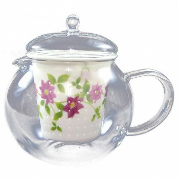 可愛い柄で、ティータイムを演出♪ガラスのティーポットに有田焼の茶こし＆蓋がおしゃれ☆日本茶・紅茶・中国茶・ハーブティーなどいろんなお茶にご使用下さい。サイズ(約)径11×幅14.5×高13cm個装サイズ：13.5×11.5×13.5cm重量...