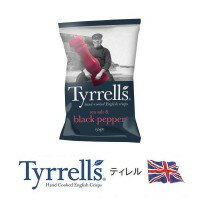 スパイシーな味わいのポテトチップス♪イギリスのジャガイモ農家ティレルが種まきから管理して作ったポテトチップスです。シーソルトに粗挽きのブラックペッパーをきかせました。 二種類の粗さに挽き分けた黒胡椒がパリッと揚がったポテトチップスによくマッ...
