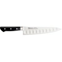 プロの理想の切れ味と使い易さを追求した造り。万能庖丁として使用されています。食材と刃の接触面積が減り、食材への抵抗が少なくなるデポット加工が施してあり、切れ味がよくなります。サイズ個装サイズ：36×7×3cm重量個装重量：265g素材・材質...