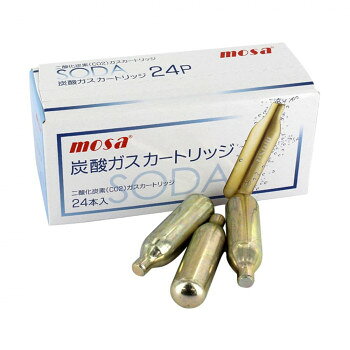 ソーダメーカー用の炭酸ガス(CO2)カートリッジ。MOSAモサ製のソーダメーカーで使えます。※本品はMOSA純正のCO2ガスカートリッジです。※使用する器具の取扱説明書をよく読み、1回の最大充填数を必ず守って下さい。●未使用のカートリッジは...