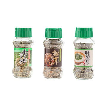 風味ゆたかなふりかけほかほかご飯、おむすび、お弁当にふりかけて、お召し上がりください。【わさびふりかけ】わさびの辛さをいかした、カルシウム豊富なわさびふりかけです。乾燥わさび茎を使用し、鰹・胡麻・海苔で風味を高めています。【松茸ふりかけ】松...