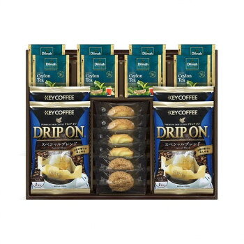贈り物に最適なセットキーコーヒードリップオンと3種類のクッキーに紅茶と、ティタイムを楽しく過ごせるギフトです。※沖縄・離島への発送はお受けできません。内容量キーコーヒ-ドリップオン8g×4、プチクッキー(リング・ペカン・カシュー)×各2、デ...