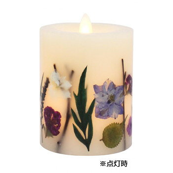 光に透ける押し花が美しい!本物の炎のように揺らめくLEDキャンドル。贈り物にも最適です!サイズφ8.5×H10.5cm個装サイズ：9×9×11cm重量個装重量：150g素材・材質キャンドル・プラスチック仕様電池:単4電池3本(別売)連続点灯...