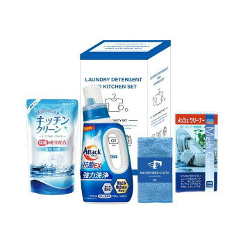 アタック＆バラエティセット花王アタック洗剤と共に、生活に役立つアイテム詰め合わせ。贈り物に最適なセット。※沖縄・離島への発送はお受けできません。サイズ個装サイズ：11×16×29cm重量個装重量：1140g素材・材質マイクロファイバークロス...