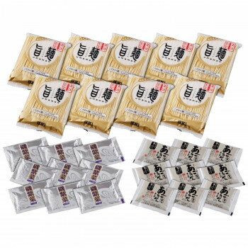 あごだし醤油ラーメンの麺とスープのセットです。生麺をそのまま48時間熟成乾燥させうま味を凝縮させたノンフライの旨麺に、あご(飛魚)でダシをとり化学調味料、合成保存料を使用していない醤油スープをセットしました。あっさりとしたあごだし醤油ラーメ...