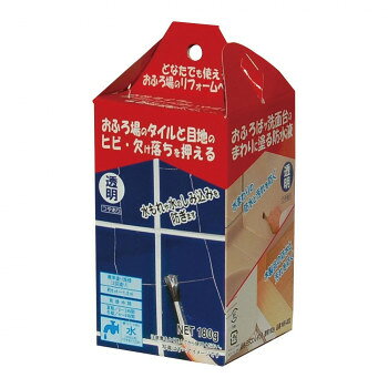 おふろばや洗面台の周まわりに塗る防水液!タイルやタイル目地の細かいヒビ割れ部分にハケで塗りこむだけで、水漏れや水の浸透を防ぎ、タイルや目地のはがれ落ちや下地の傷みを保護します。内容量180gサイズ個装サイズ：7×7×14cm重量個装重量：2...