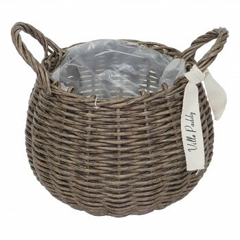 持ち手が付いたプランターフラワーアレンジメントなどに使える、持ち手が付いたボール型のプランター。サイズ巾22×奥21×高16(21.5)cm、口径:φ15cm個装サイズ：23.2×11.4×5.6cm重量個装重量：24g素材・材質ポリプロピ...