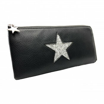 カード15枚収納しても膨らまない薄型ファスナー長財布ソフトタッチのシュリンク調フェイクレザーに星型のジェリーを施した、薄型Lファスナー長財布。カードを15枚収納しても膨らみを感じさせません。・カード最大15枚収納可能。・背側にファスナー式マ...