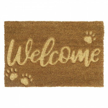 可愛いデザインでお客様をお出迎えココヤシ繊維に型押し加工で文字と柄をデザインしたコイヤーマットです。肉球のあとが可愛くお客様をお出迎え。ココナツ繊維でできた水はけのいいマットで、敷き詰められた繊維が靴の汚れを落としてくれるので、玄関やベラン...