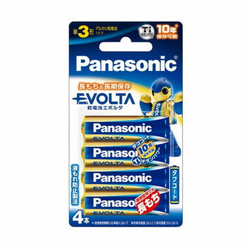 おすすめパナソニック「エボルタ」アルカリ乾電池単3形です。4本パックです。サイズ個装サイズ：11.6×6.5×1.6cm重量個装重量：100g仕様使用推奨期限:10年生産国日本fk094igrjs