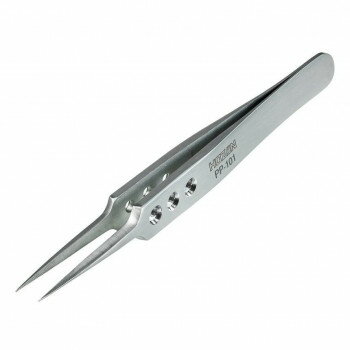 板厚2.8mm強力型ピンセットのハイグレードシリーズ。先端ローレット付きで、保持力を強化。熱処理を施した強靭な素材を使用し、先端まで厚みを残すことで過酷な使用でも曲がりにくい強度を実現。プライヤーのように強くつかんでこじる作業も行えます。サ...