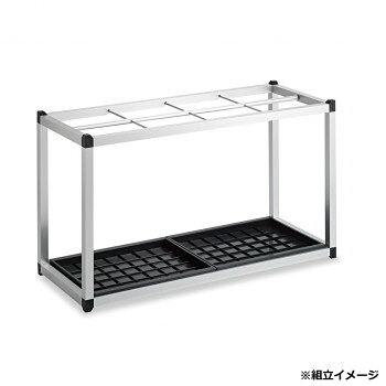 おすすめアルミ製なので丈夫でサビにくく、持ち運びやすい軽量タイプの傘立てです。傘を約48〜56本収納できます。受け皿に再生ポリプロピレンを100%使用しています。※お客様組立品です。サイズ約W855×D345×H490mm個装サイズ：89....