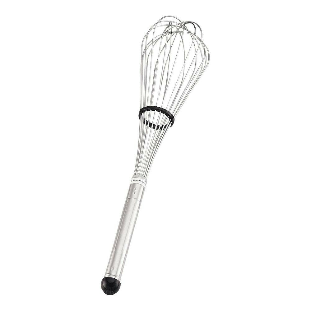 泡立て器です。軽くて耐久性にも優れています。サイズΦ120×全長540mm個装サイズ：10×57×10.8cm重量個装重量：400g素材・材質線材部:18-8ステンレス樹脂部:66ナイロン仕様洗浄機対応耐熱:180度リング付生産国日本泡立て...