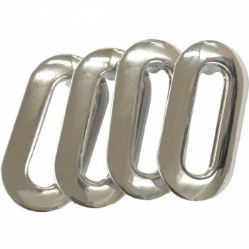 かんたん取り付けの小判型ハトメ専用の工具がいらず、ボンドを塗ってペンチで足を曲げるだけ。25mm幅のテープが通せます。表用1ケ、裏用1ケで1セットです。4セット入っています。サイズ約H20×W39mm個装サイズ：5.0×8.0×2.0cm重...