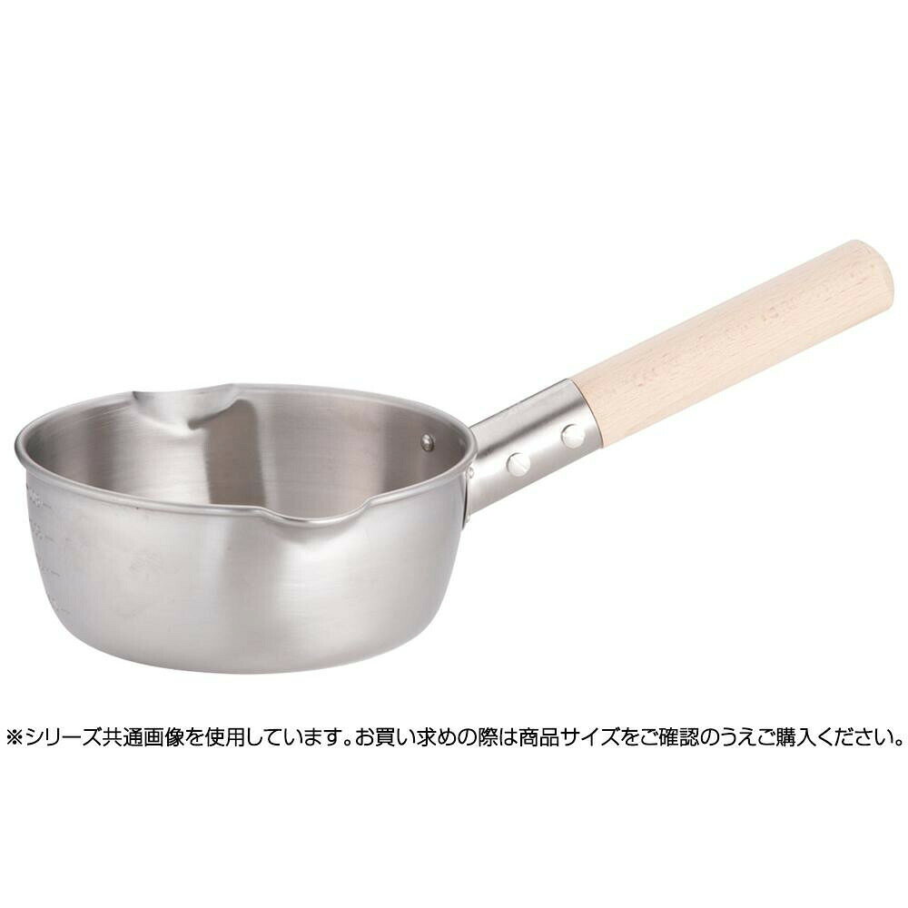 幅広く使えます。内側に見やすい目盛が付いて便利な雪平鍋です。注ぎ口が両側についています。サイズ内径150×深さ65mm個装サイズ：17.0×32.0×11.0cm重量0.34kg個装重量：650g仕様容量:1.0L板厚:0.8mmガス火専用...