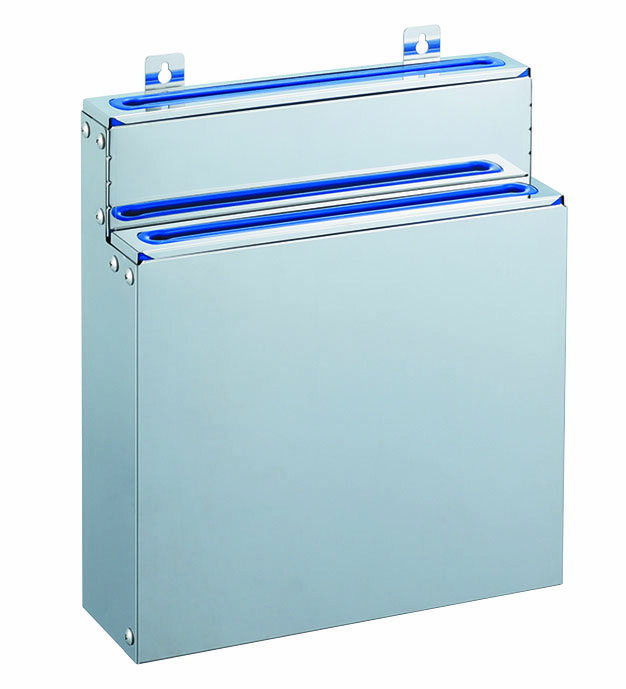 規格釘打式大2段ブルーサイズ：サイズ325×105×H370材質：本体：18-8ステンレス　ゴム：シリコーンゴム　仕切板：ポリプロピレン生産地：燕三条プラスドライバー1本！分解・洗浄包丁差　HACCP対応　お手入れ簡単ステンレス製