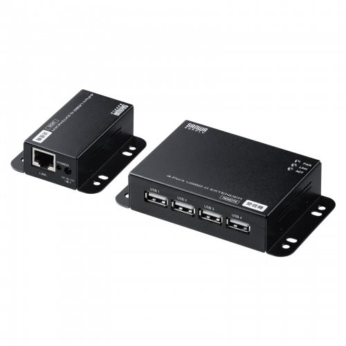 USB2.0信号を最大50mまで延長でき、4台のUSBデバイスを延長接続できる4ポートハブ付きのUSB2.0エクステンダー。・パソコンとUSB機器間をカテゴリ6A/6/5e/5のLANケーブルで最大50mまで延長できます。工場や倉庫内、大型...