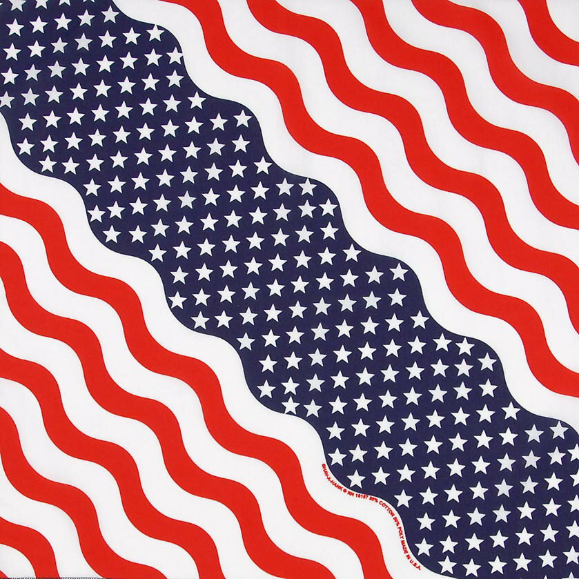 星条旗（スターアンドストライプス）を デザイン化したバンダナ 斜めに折れば左右対称ですから　三角にして 頭に巻けば　カッコいい 鉢巻の様に頭に巻いても良い感じ アメリカバンダナの特長として真四角に折れない かもしれませんが、アメリカの国のお...