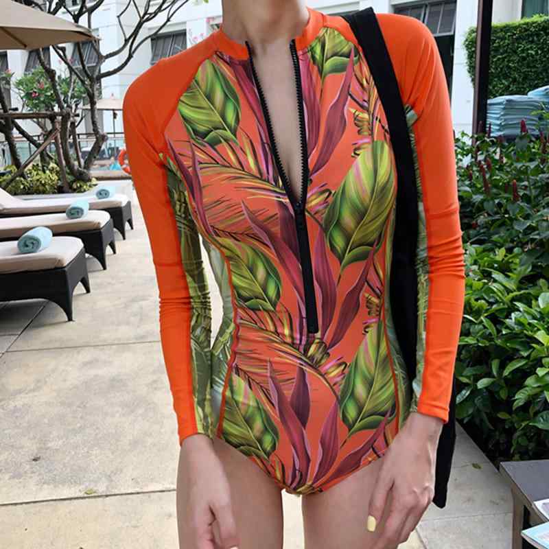 ・カテゴリ: ワンピース水着・スタイル: セクシー、タイト・対象: レディース・柄: 花柄、プリント・素材: ポリエステル・カップ仕様: 胸パッドあり、ワイヤーなし・袖丈: 長袖・カラー展開: オレンジ、ピンク・サイズ展開: S、M、L