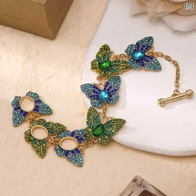 ・素材: 合金 (色落ちしにくい)・加工方法: メッキ加工・スタイル: レディース、レトロ、文芸レトロ・デザイン: 昆虫、動物・カラー: クリスタルバタフライブレスレット・人気要素: 蝶、動物・製品カテゴリ: ブレスレット・対象: レディース