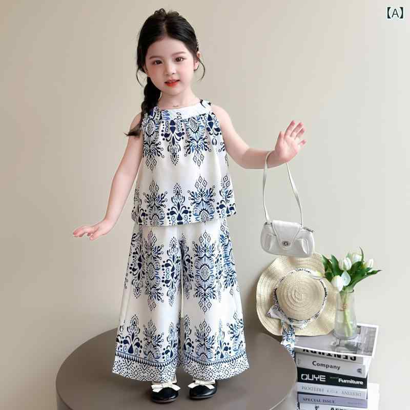 ・カテゴリ: キッズセットアップ・対象: 女の子・スタイル: 中国風・タイプ: パンツセットアップ・セット内容: 2点セット・対象年齢: 3～8歳 (身長100～140cm)・袖丈: ノースリーブ・パンツ丈: 九分丈・生地加工: 柔軟加工・...