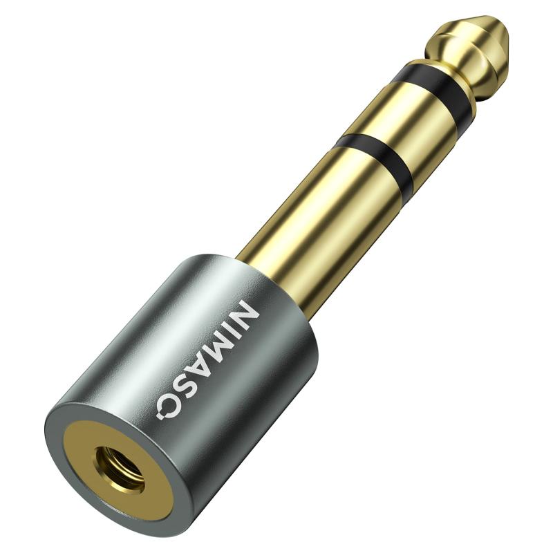 NIMASO ステレオミニプラグ（メス）⇒ステレオ標準プラグ（オス） 変換アダプタ 金メッキ 3.5mm ⇒ 6.35mm アンプヘッドホン変換