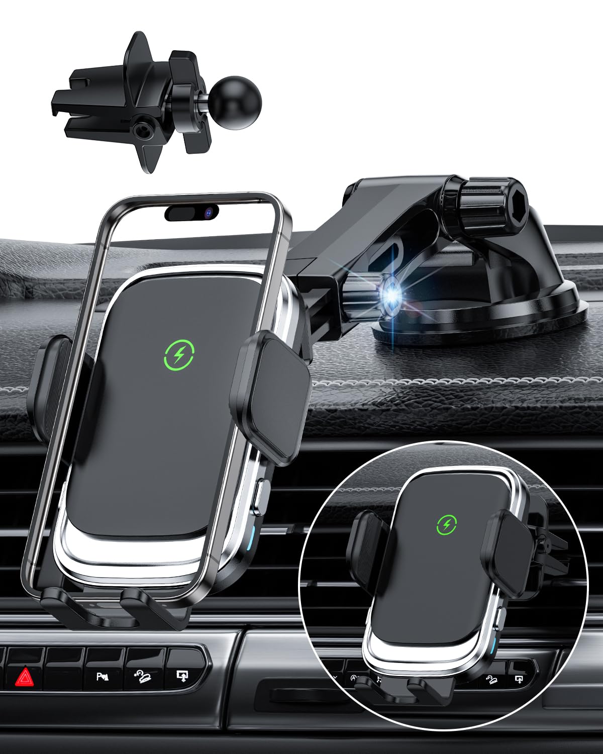 ・ブラック OYYEHW35・業界改良 スマホホルダー 車 ワイヤレス充電 最新の自動認識技術と進化型インテリジェント誘導コイルを搭載。左右のクランプアームと下アームがスマートフォンを自動で挟み込み、3軸リンクシステムがスマートフォンのサイ...