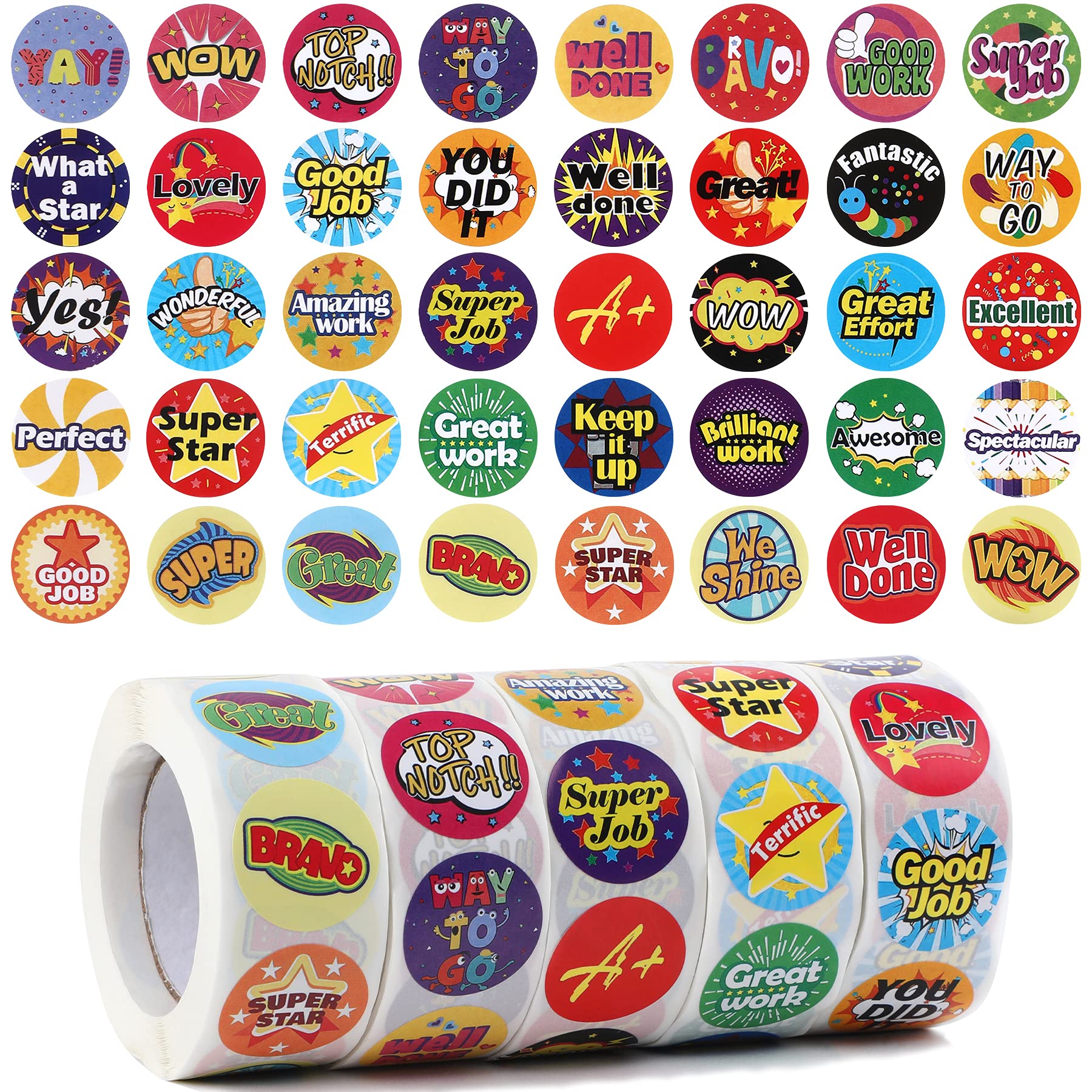 英語・マルチカラー ・・tyle:英語・商品仕様サイズ：直径25mm 数量：500枚×5巻 合計2500枚・様々な絵柄これらのごほうびシールは合計40種類の異なる絵柄があります。絵柄と積極的な英語文字が組み合わせて、子供により多くの褒美を与...