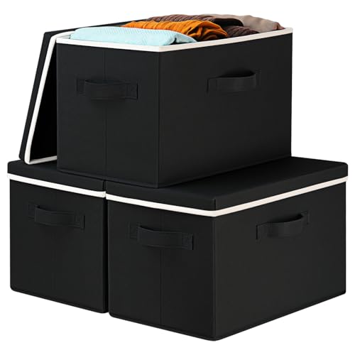 lassical・ふた付き ブラック 38*25*25cm ・・:ふた付き ブラックze:38*25*25cm・大容量収納ボックス3個セット、サイズ各 ：幅38cm×奥行25cm×高さ25cm。収納ボックス 蓋付きの収納容量は24Lで、多数...