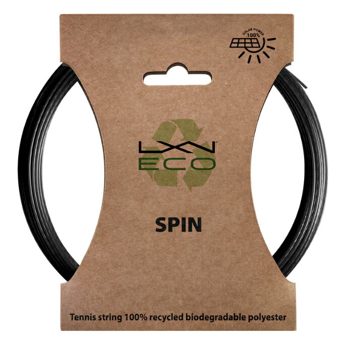 100%リサイクル素材から作られたLUXILON ECO SPIN。 耐久性の高いポリエステルを用いることでテンションロスを防ぎ、正確さを実現。 5角形の断面構造で、高いスピン性能を発揮するストリングス。 ■カラー：ブラック ■タイプ：ポリ...
