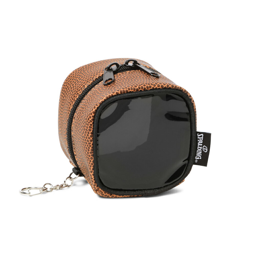 バスケットボール素材の合成皮革素材とクリア素材を切り替えたスクエアポーチ。付属チェーンで手持ちのバッグに接続可能 PVC W8 x H8 x D8cm 中国【03003290500000000】【02904000000000000】【029...