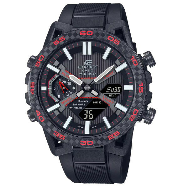 サスペンションアームデザインを採用したEDIFICEのデジタル・アナログコンビネーションモデル「EDIFICEソスペンシオーネECB-2000」シリーズです。 フォーミュラカーから着想を得た、EDIFICE史上最も強くモータースポーツコンセ...